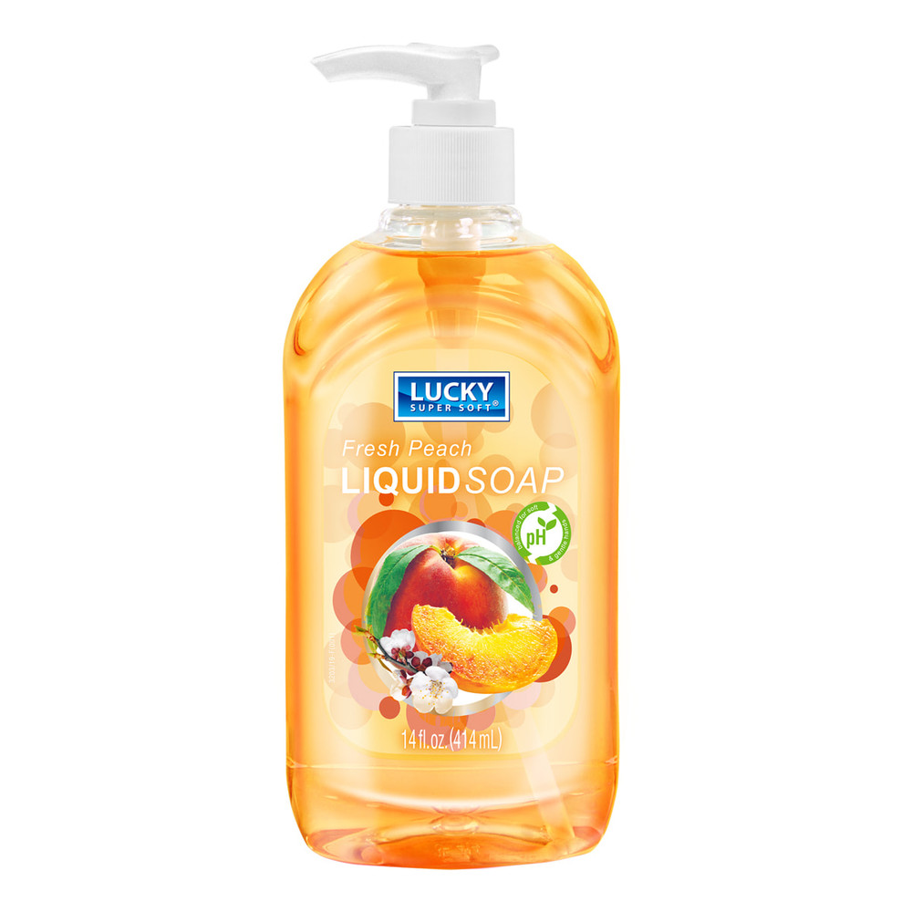LUCKY LIQUID CLEAR SOAP PEACH 14oz /12 | PJ DISTRIBUTORS