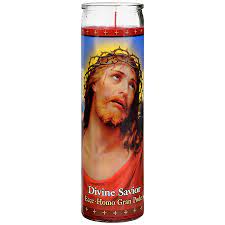 CANDLE 8" W/Label Savior / Divino Gran Poder 12pk Red | PJ DISTRIBUTORS